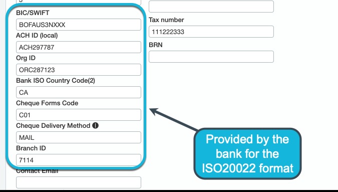 Client's bank details