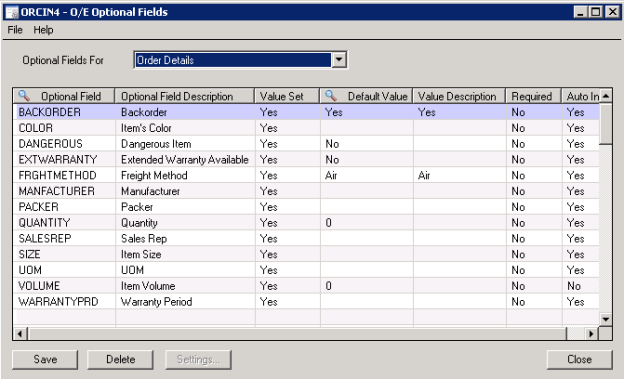 Example using OE Order Details